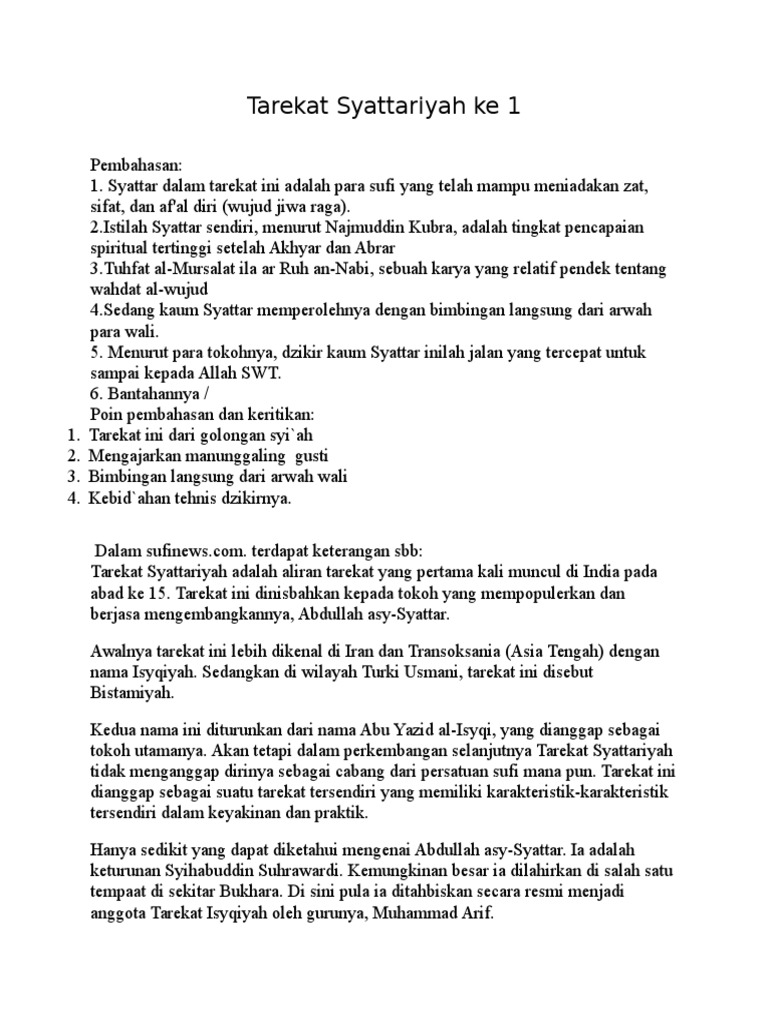 Tarekat Syattariyah | PDF | Filsafat | Agama & Spiritualitas