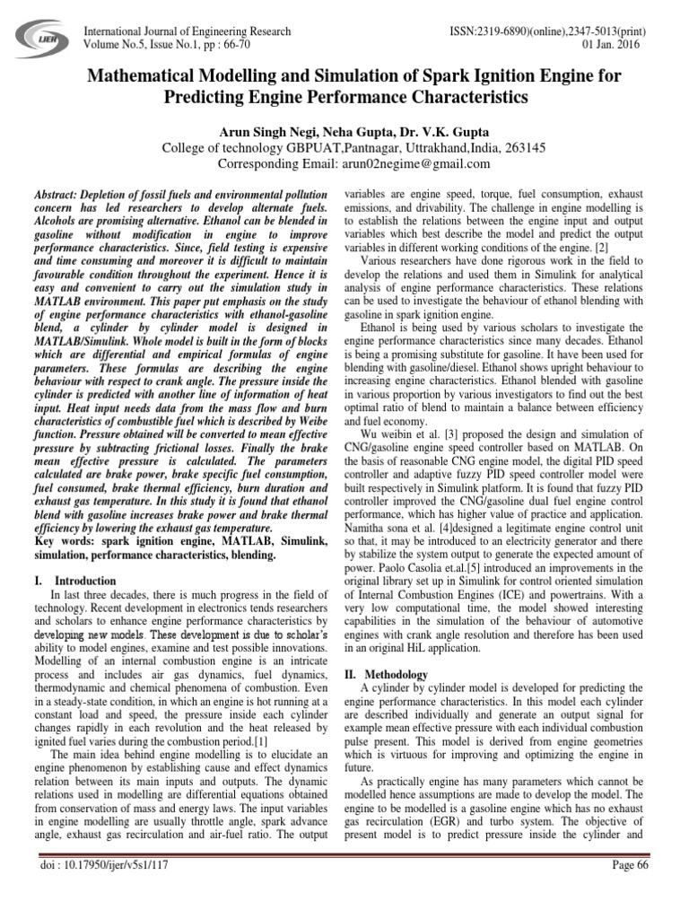 Mathematical Modelling and Simulation of Spark Ignition Engine For ...