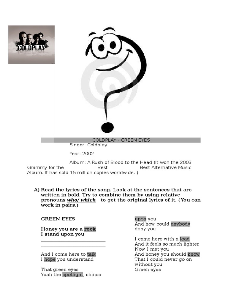 Coldplay Green Eyes Song | PDF | Entertainment (General) | Leisure