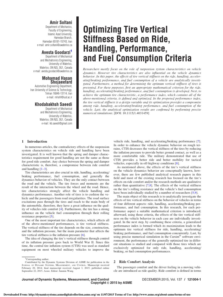 Optimizing Tire Vertical Stiffness Based On Ride, Handling, Performance ...