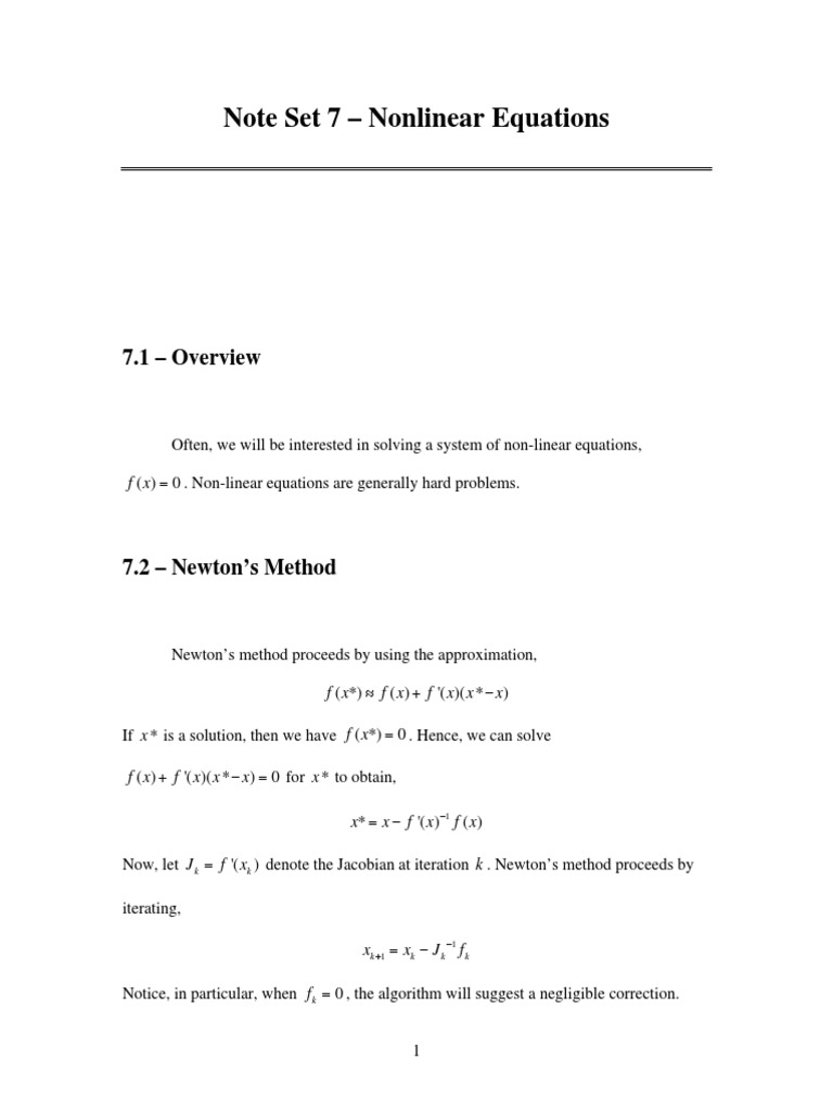 Note Set 7 - Nonlinear Equations: 7.1 - Overview | PDF | Nonlinear ...