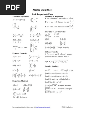 College Algebra Cheat Sheet