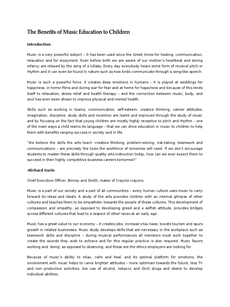 Benefits of Music Education for Children | PDF | Intelligence | Sat