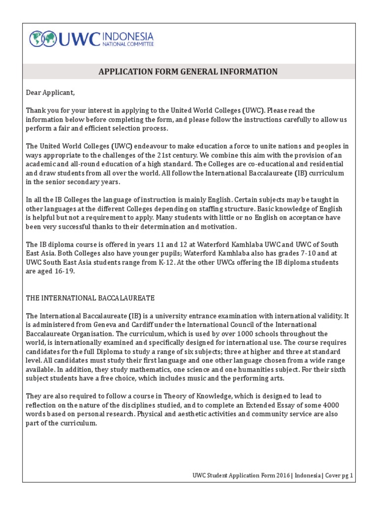 UWC Application Guidelines 2025 | PDF | Schools | Teaching And Learning