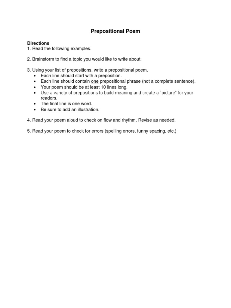 Prepositional Poem 4 | PDF | Syntax | Grammar