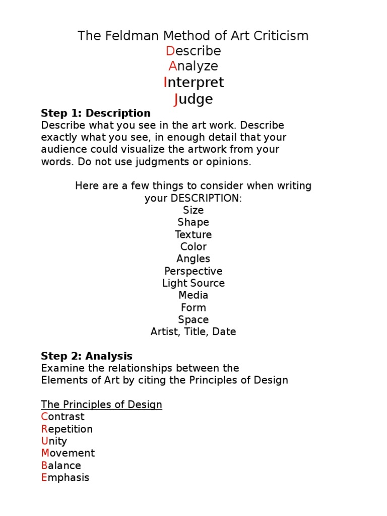 Nterpret Udge: The Feldman Method of Art Criticism Escribe Nalyze | PDF