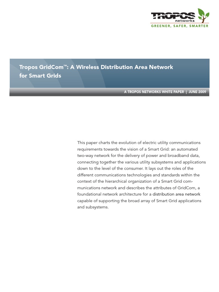 Tropos Gridcom: A Wireless Distribution Area Network For Smart Grids ...
