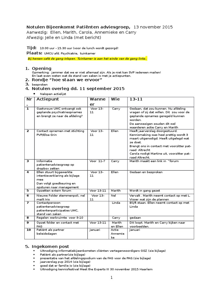 Notulen Patientenadviesgroep 13-11-2015