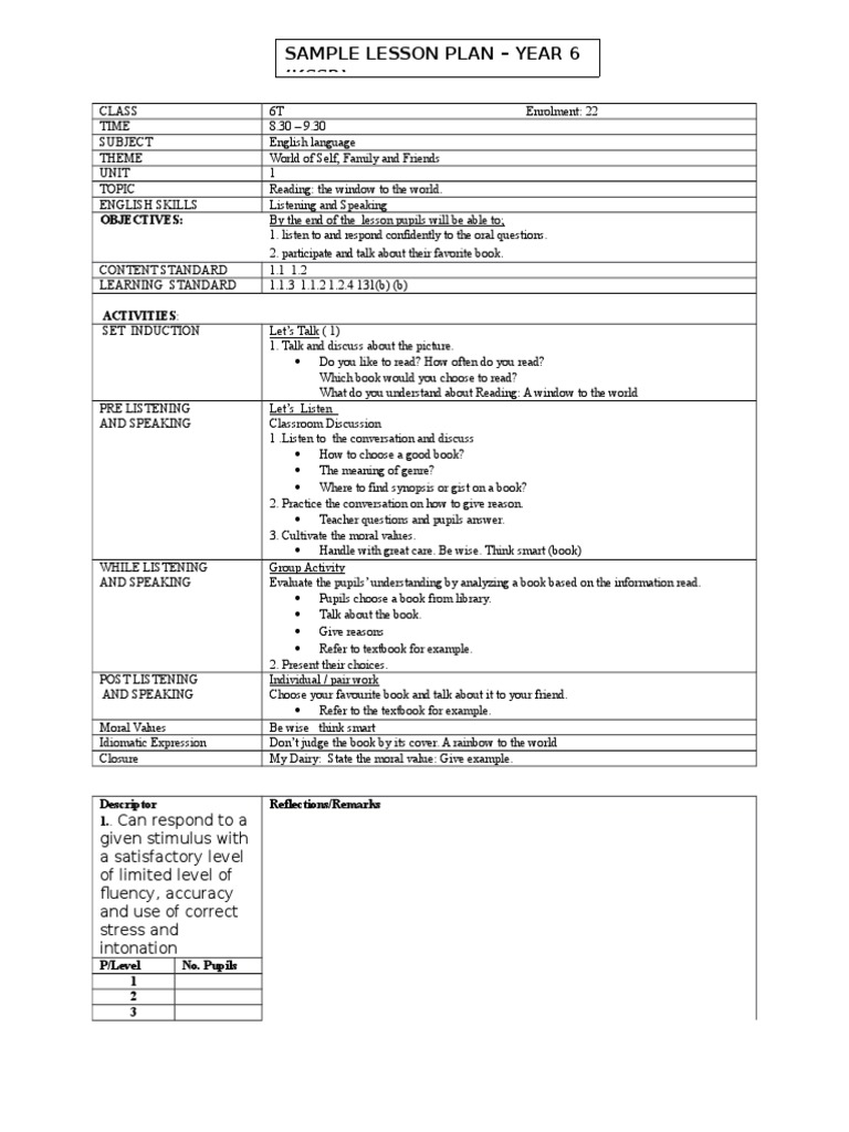 Year 6 - KSSR Lesson Plan | Download Free PDF | Punctuation | Lesson Plan