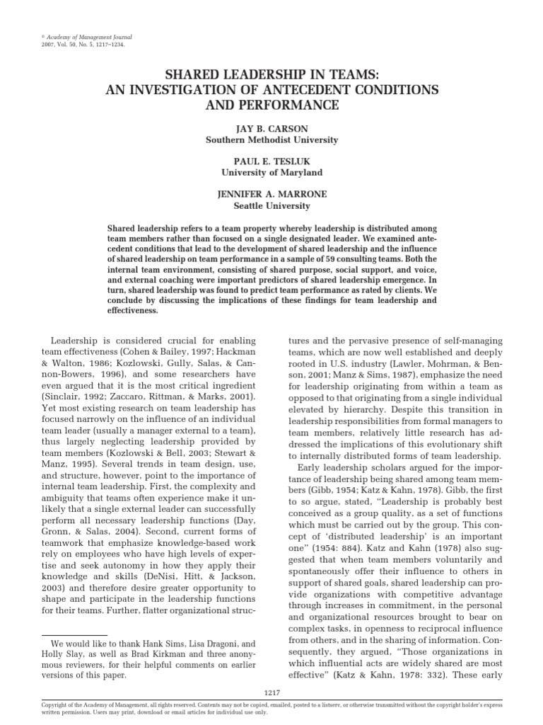 Carson Et Al 2007 | PDF | Social Network | Leadership