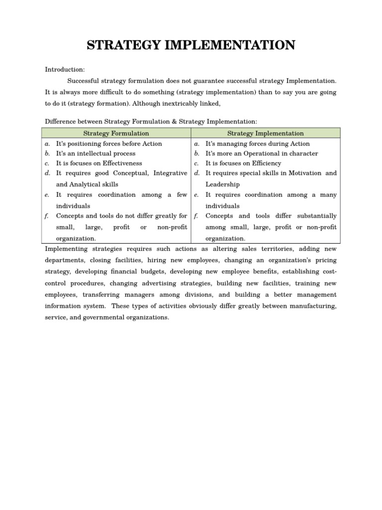 Strategy Implementation | PDF | Strategic Management | Organizational Structure