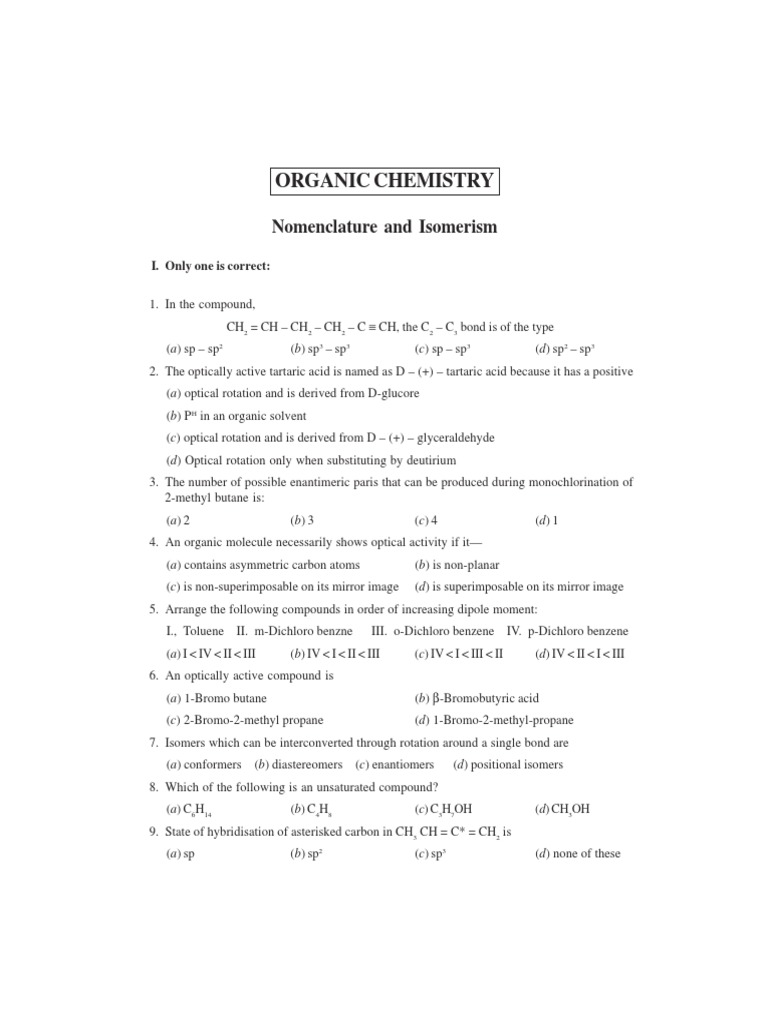 Organic Chemistry: Nomenclature & Isomerism Quiz | PDF | Teaching ...