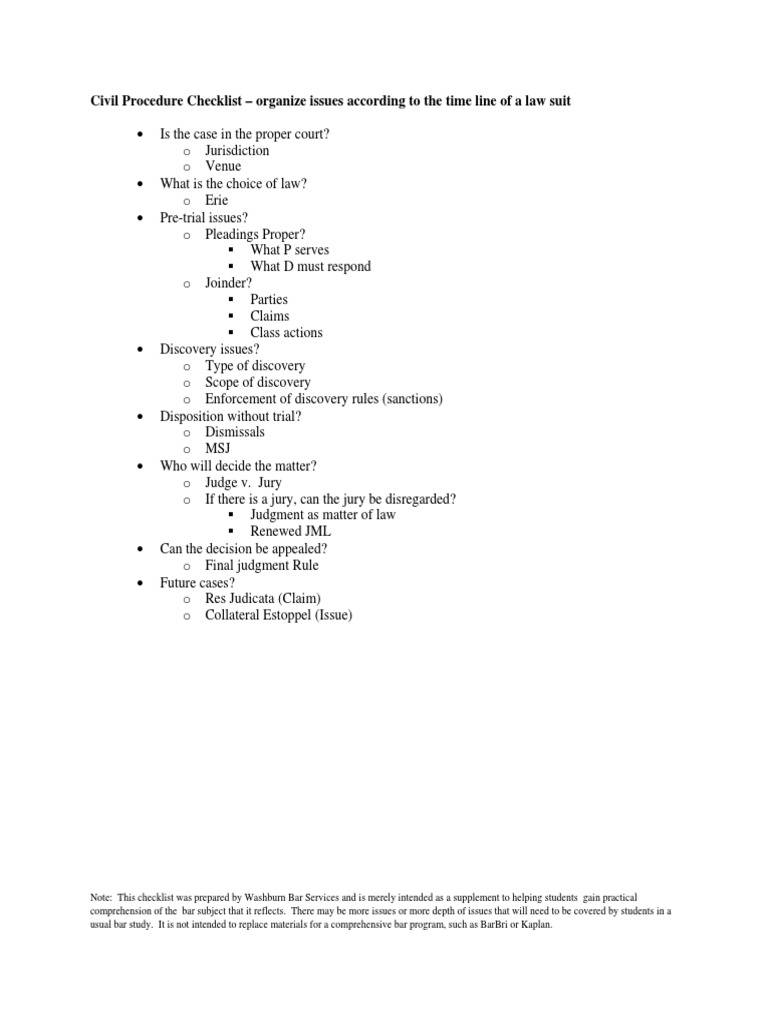 Civil Pro Checklist | PDF