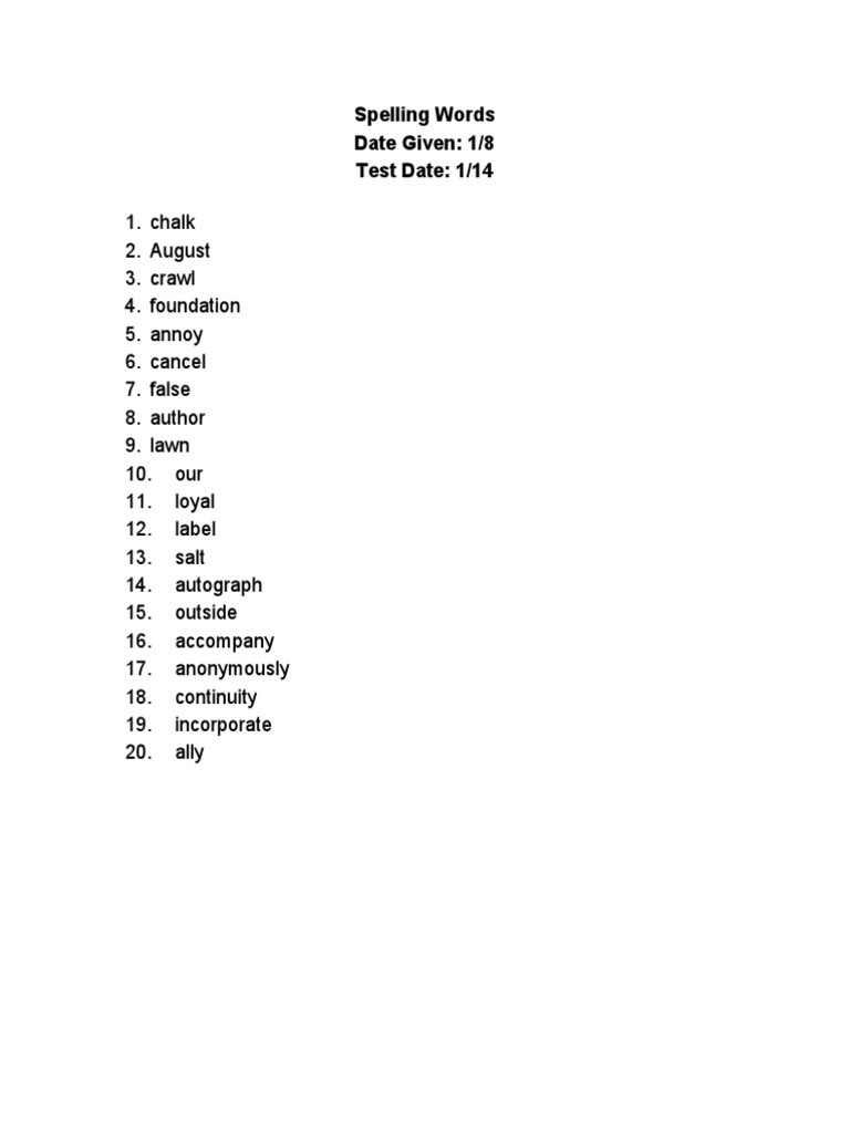 Spellingwordsweek 15 | PDF | Language Arts & Discipline
