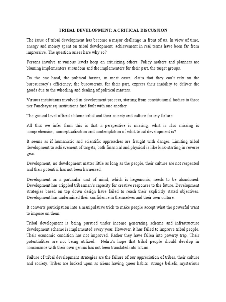 Tribal Development: A Critical Discussion | PDF | Tribe | Poverty