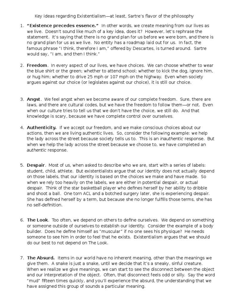 Existential Ideas Worksheet | PDF | Authenticity (Philosophy ...