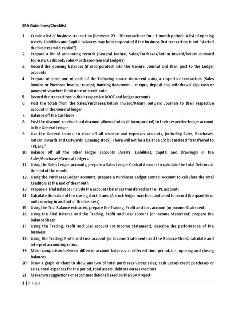 POA SBA Guidelines Checklist | PDF | Debits And Credits | Income Statement