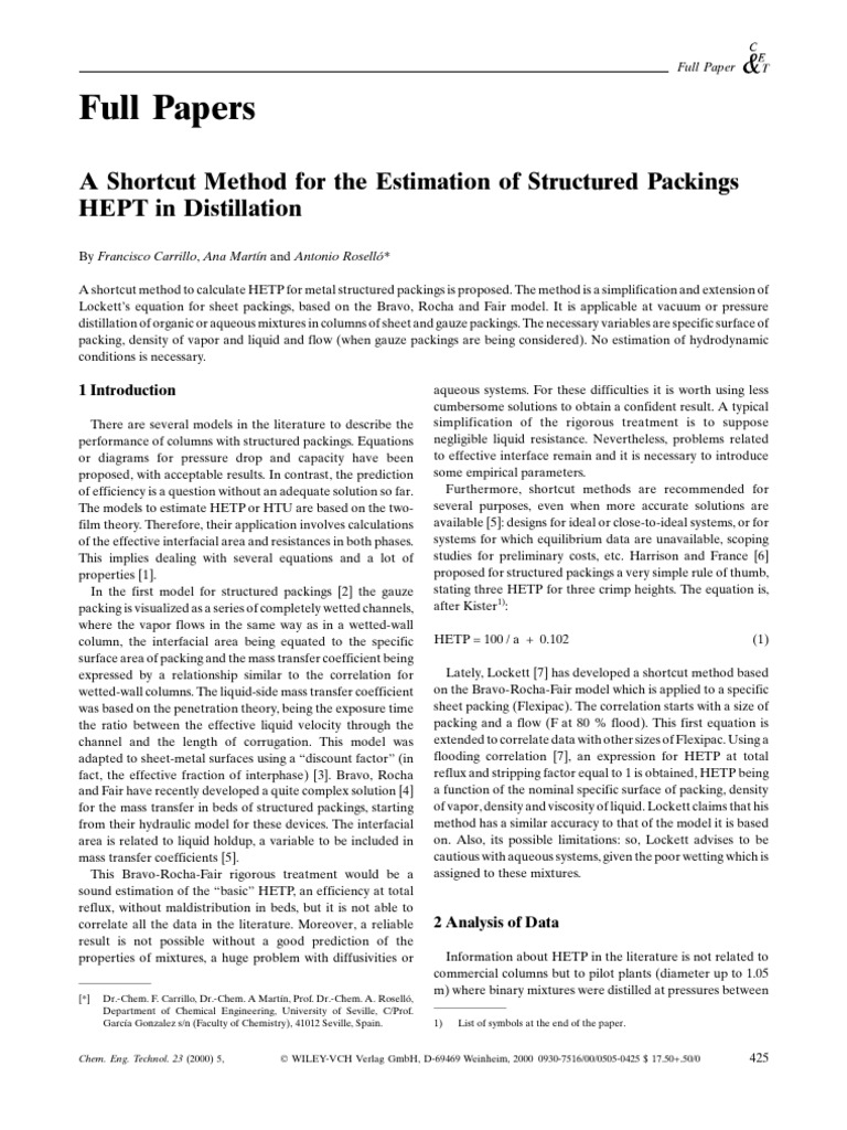 HETP Por Metodos Cortros | PDF | Distillation | Phases Of Matter