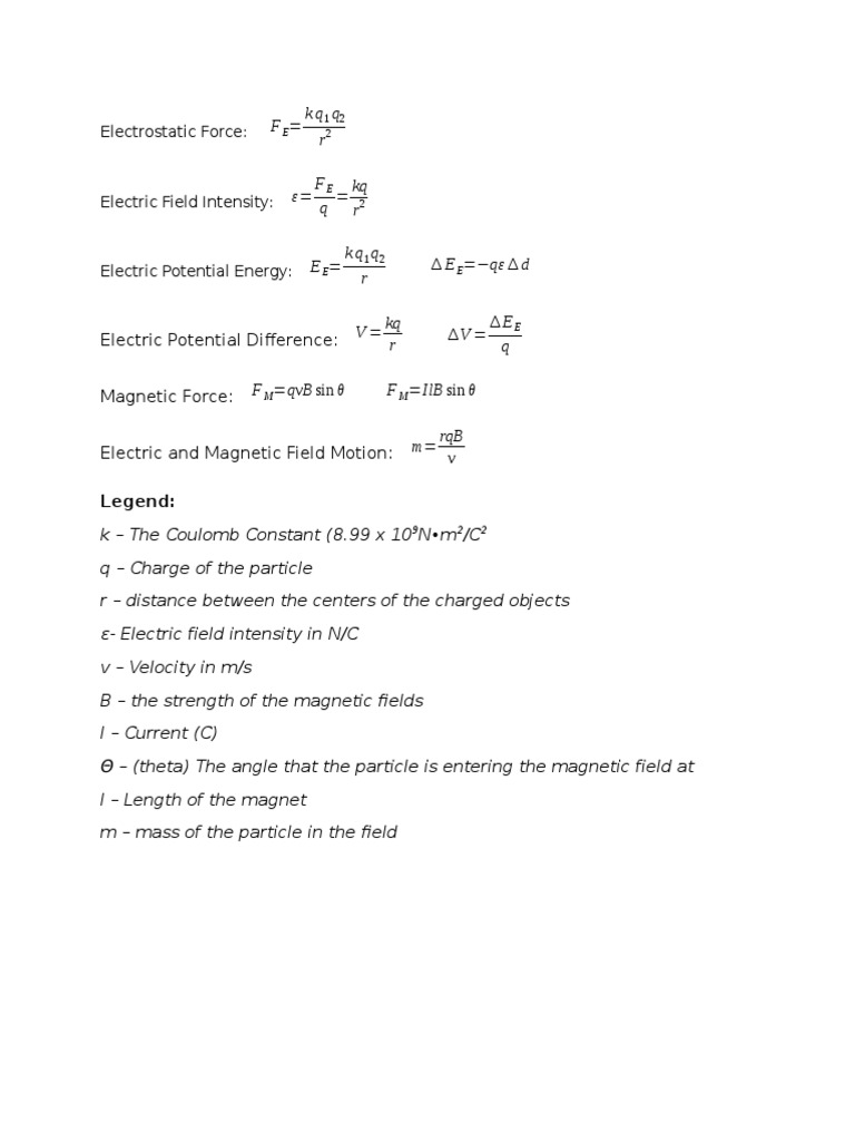 Electrostatic and Magnetic Force Equations | PDF | Teaching Methods ...