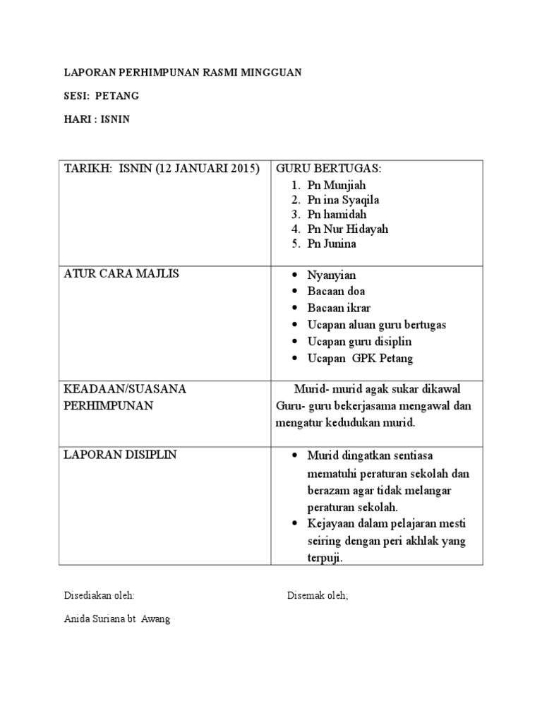 Laporan Perhimpunan Rasmi Mingguan | PDF | Kesehatan Holistik | Gaya Hidup