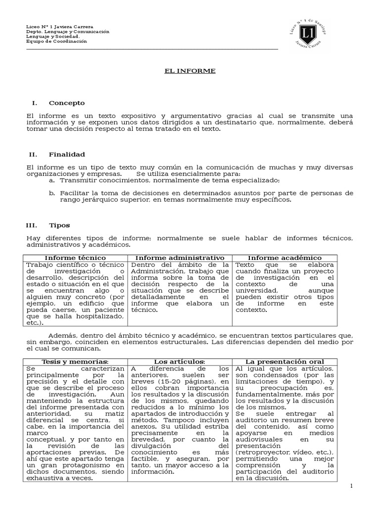 Texto expositivo: el Informe. | Información | Toma de decisiones