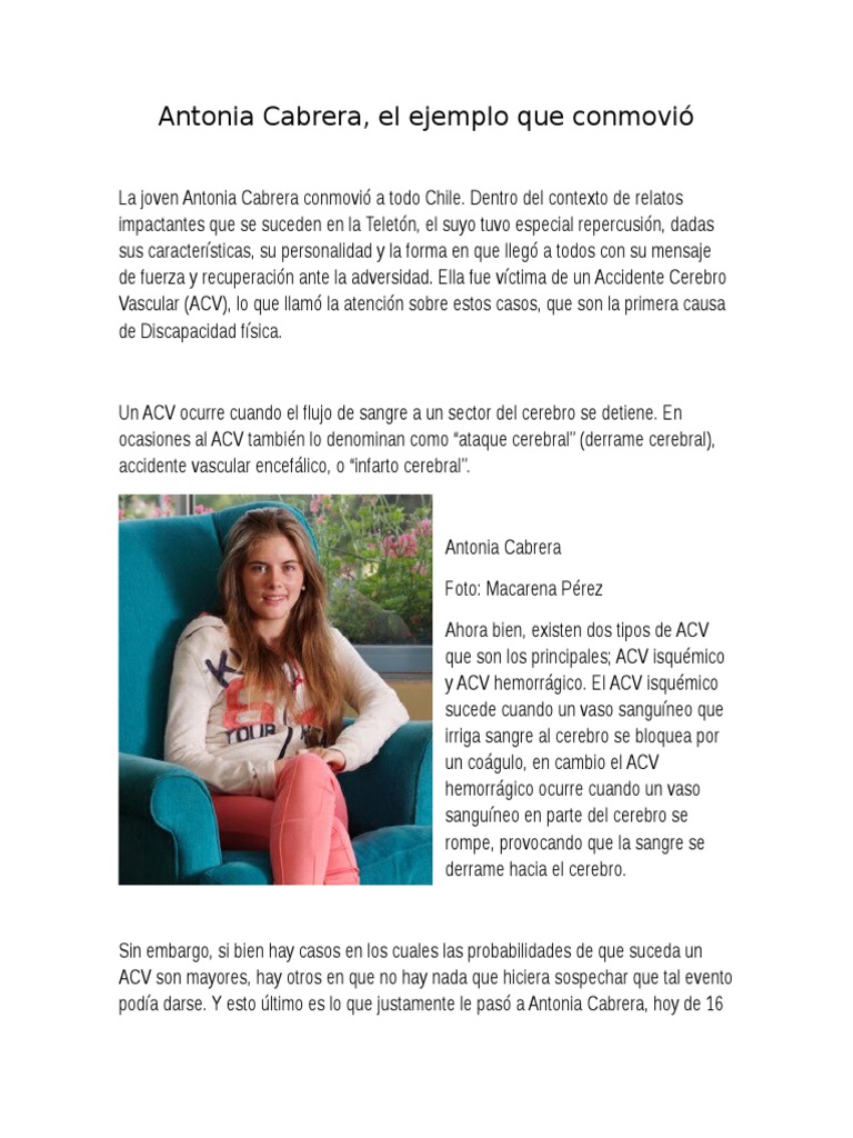Antonia Cabrera: Fuerza tras el ACV | PDF | Carrera | Medicina CLINICA