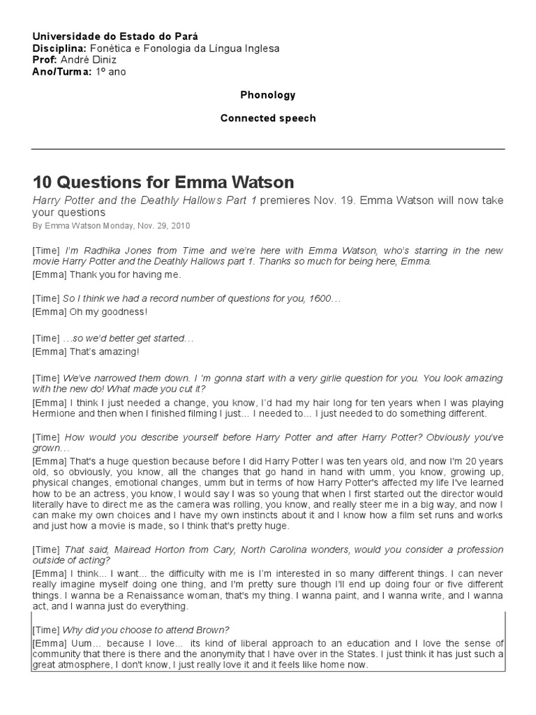 Interview TIME Emma Watson - Transcript | PDF | Art