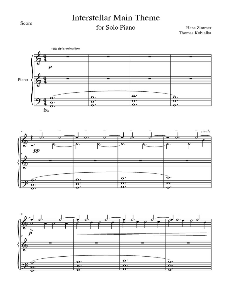 Interstellar Main Theme Piano Solo Thomas Kobialka Sheet Music | PDF
