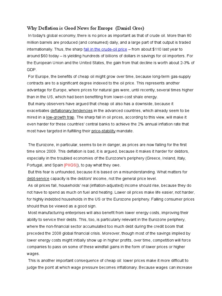 Benefits of Deflation for Europe | PDF | Deflation | Euro