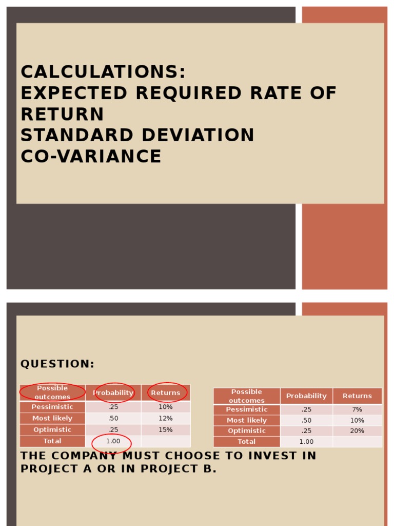 Calculations: Expected Required Rate of Return Standard Deviation Co ...