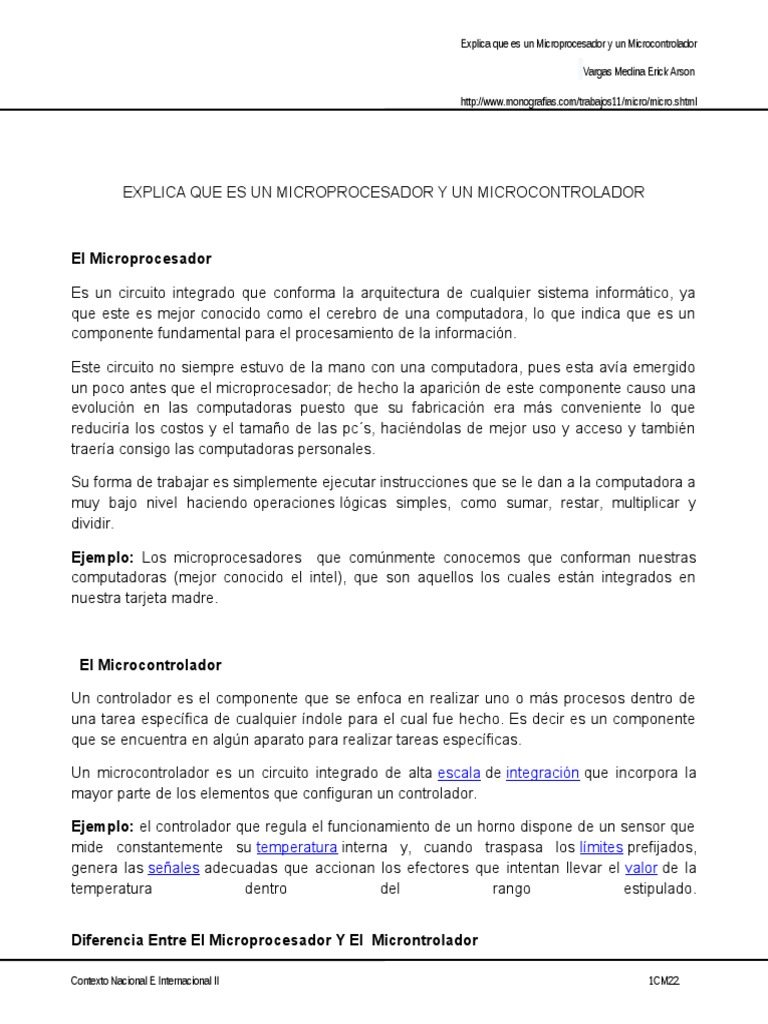 Microprocesador vs Microcontrolador: Definición | PDF | Microprocesador ...