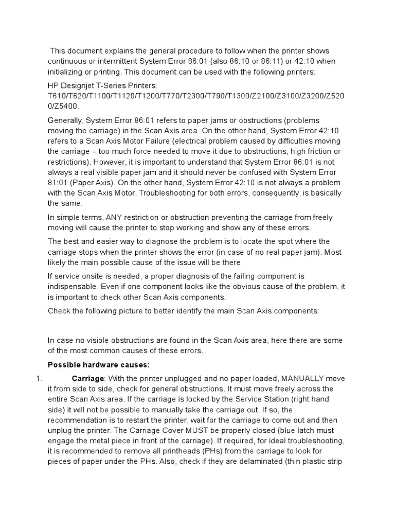 Error Code 86.01 Designjet T Series | PDF | Manufactured Goods