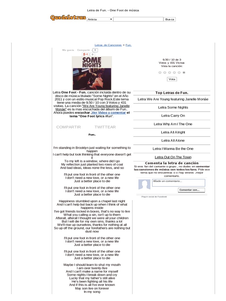 Compartir Twittear: El Tema "One Foot Lyrics #Fun" | PDF | Popular ...