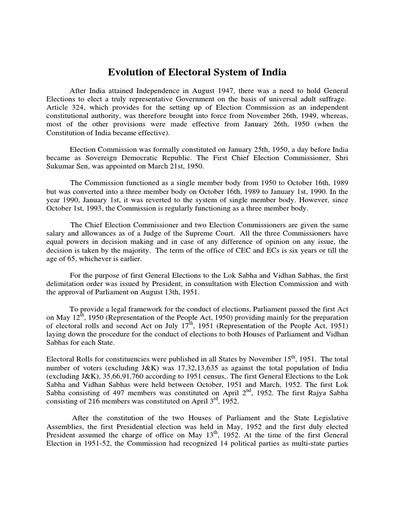 Evolution of Electoral System of India | PDF | Elections | Voting