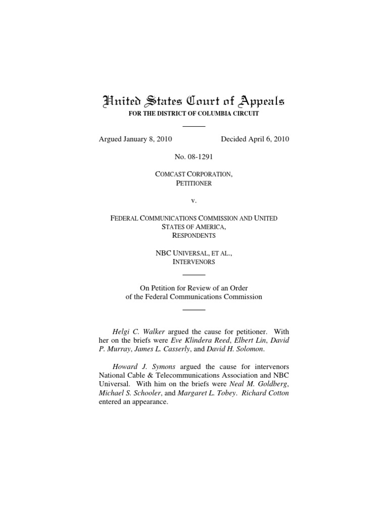 COMCAST CORPORATION v. FEDERAL COMMUNICATIONS COMMISSION AND UNITED ...