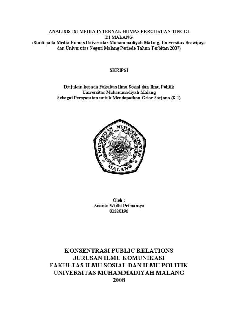 ANALISIS ISI MEDIA INTERNAL HUMAS PERGURUAN TINGGI DI MALANG Studi Pada ...