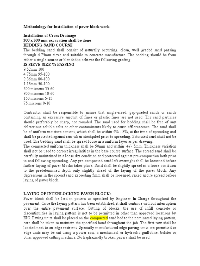 Methodology For Installation of Paver Block Work | PDF | Road Surface ...