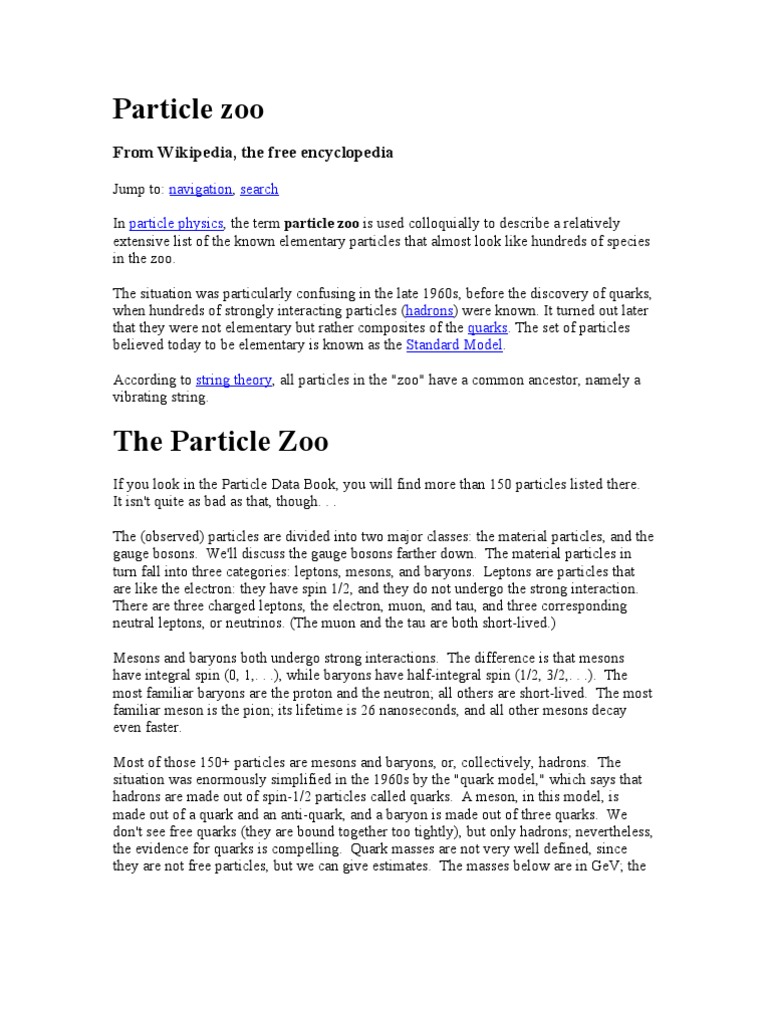 Particle Zoo: From Wikipedia, The Free Encyclopedia | PDF | Particle ...