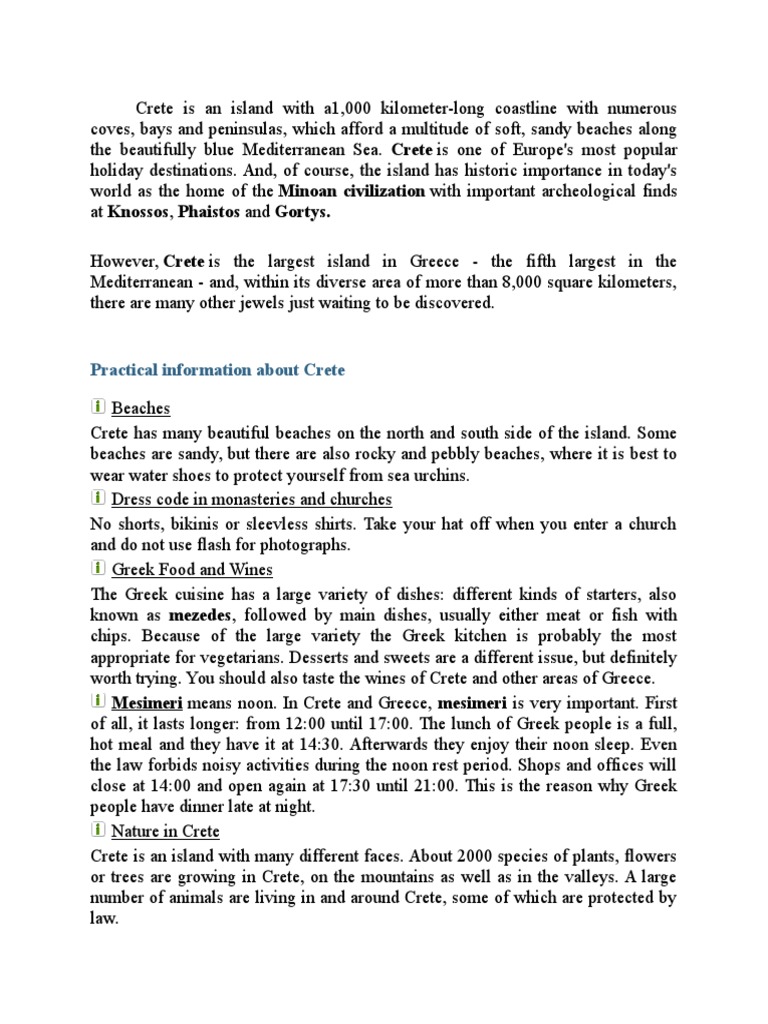 Practical Information About Crete | PDF | Crete | Greece