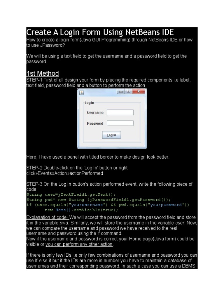 Create A Login Form Using NetBeans IDE | PDF | User (Computing) | Net Beans