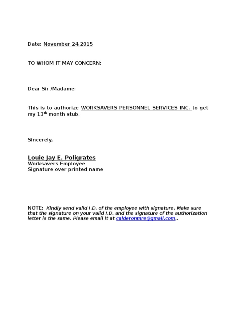 Authorization For 13th Month Stub | PDF | Career & Growth