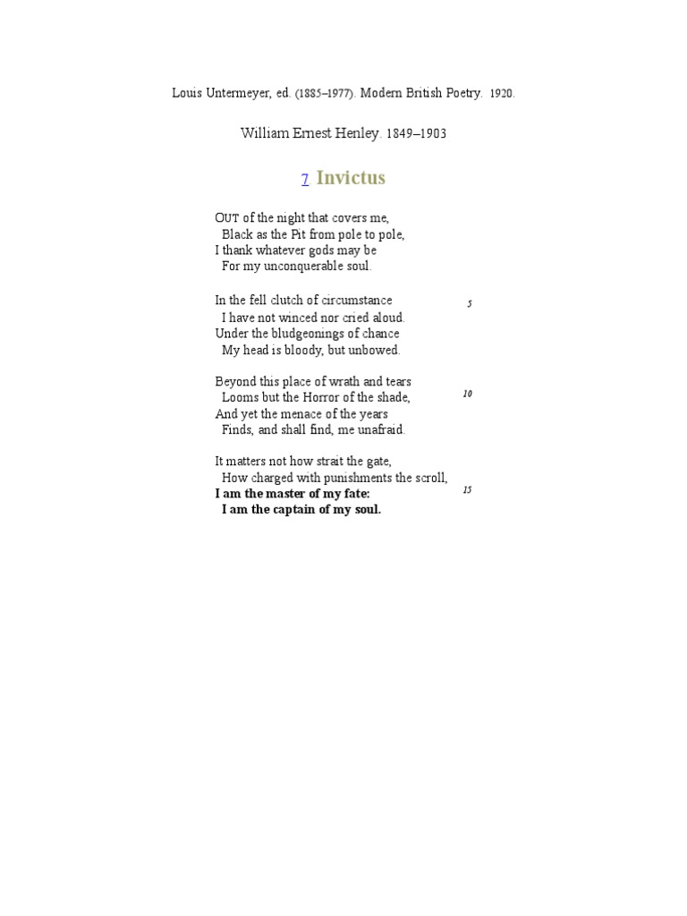 Invictus: A Poem by Henley | PDF