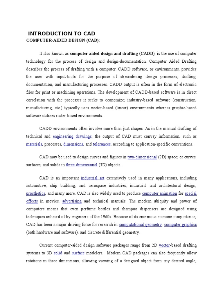 Introduction To Cad: Computer-Aided Design (Cad) | PDF | Computer Aided Design | Finite Element ...
