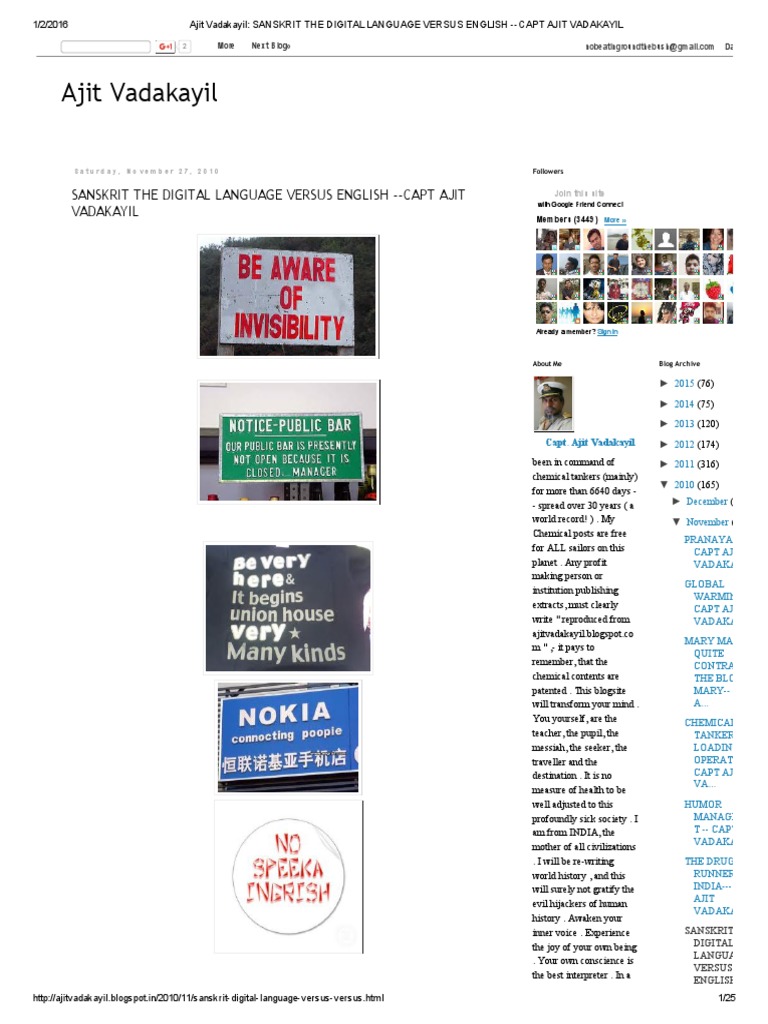 Ajit Vadakayil - Sanskrit The Digital Language Versus English - Capt Ajit Vadakayil | Download ...