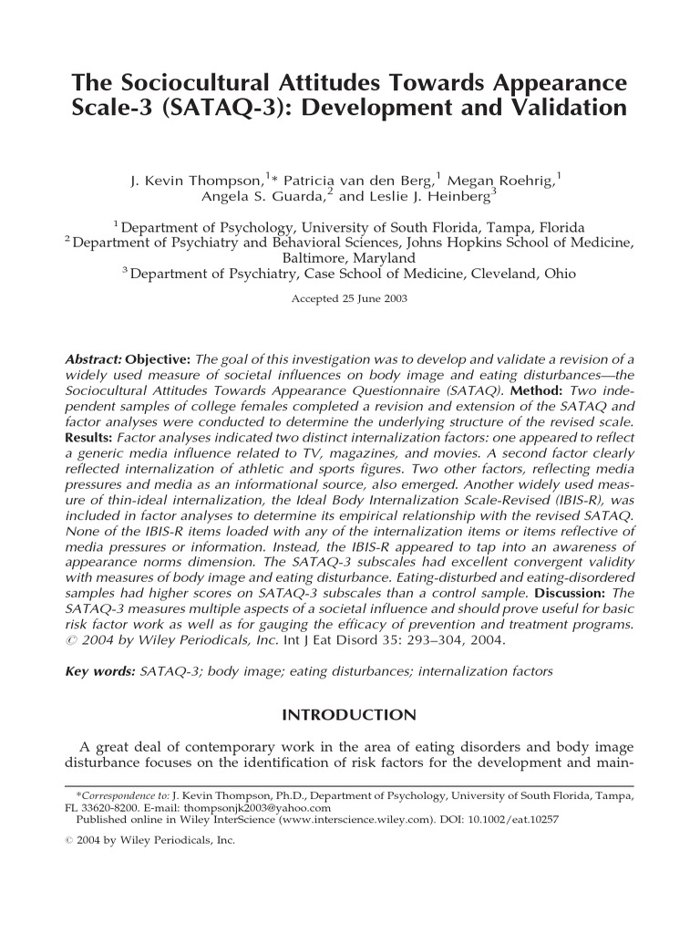 SATAQ-3: Body Image Assessment Tool | PDF | Factor Analysis | Body Image