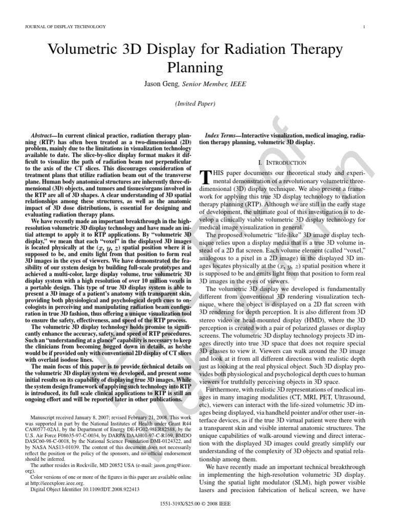 Volumetric 3D Display For Radiation Therapy Planning | PDF ...