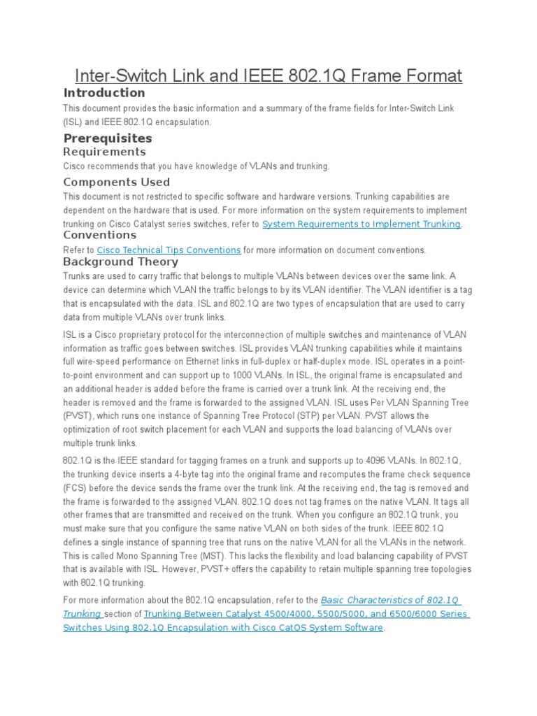 Inter-Switch Link and IEEE 802.1Q Frame Format: Requirements Components ...