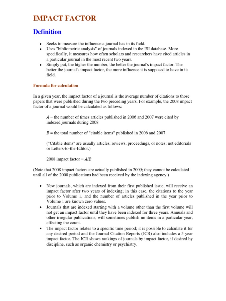 Impact Factor: Formula For Calculation | PDF | Academia | Academic ...