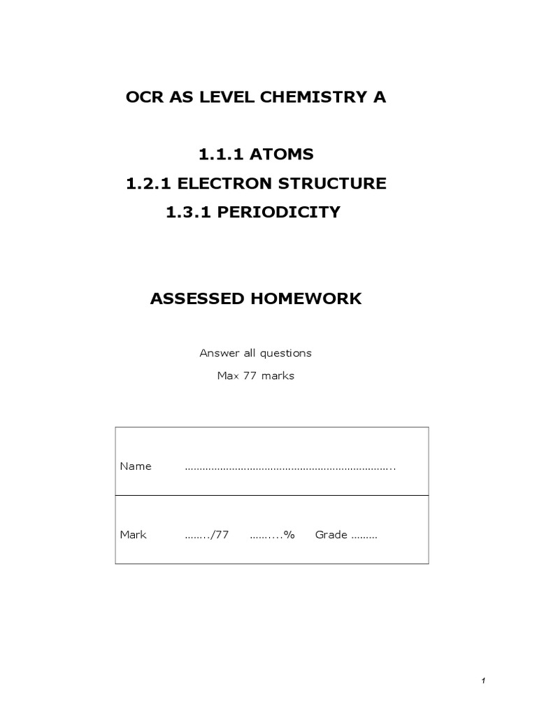 Ocr As Level Chemistry A: Answer All Questions Max 77 Marks | PDF ...