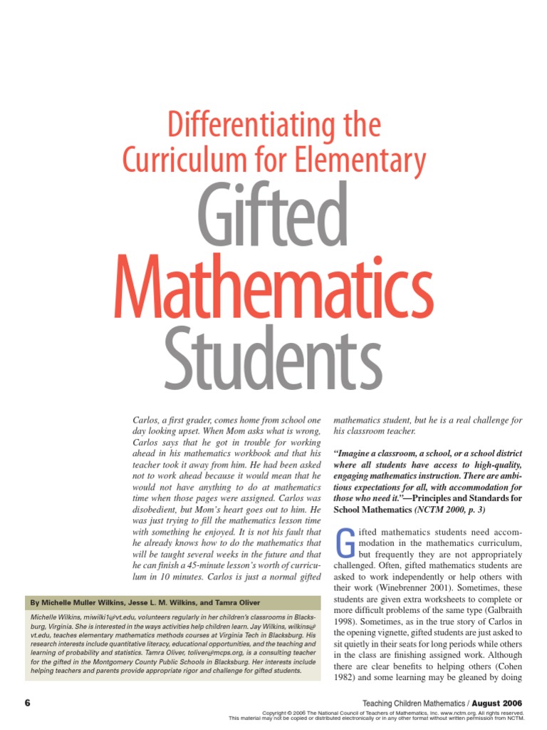 (2006) Differentiating The Curriculum For Elementary Gifted Mathematics Students | PDF ...